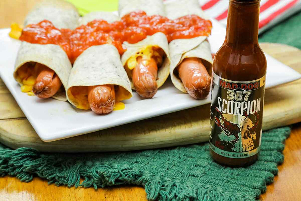 Scorpion Scorching Hot Dogs | cheddar cheese, hot dog, refried beans ...