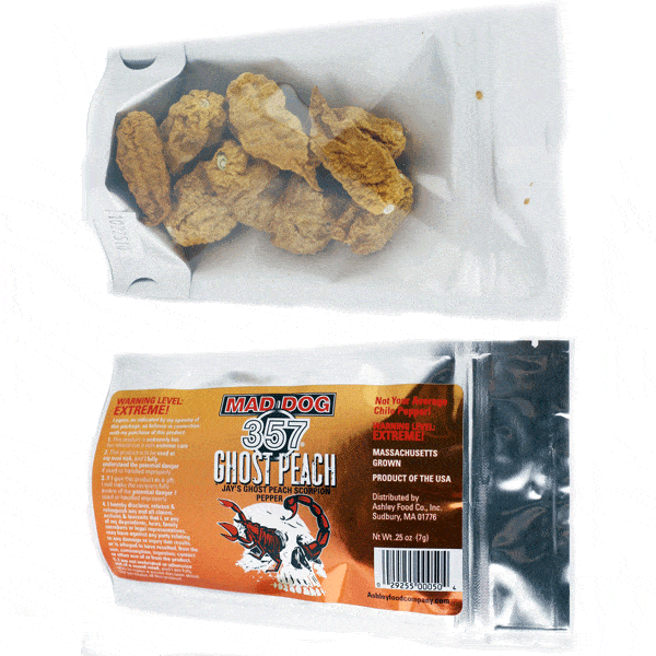 Mad Dog 357 Jay's Ghost Peach Scorpion Pepper Pods 7 grams | Hot Pepper ...